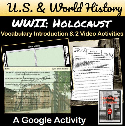 Holocaust: Vocabulary and 2 Video Activities | Distance Learning - FREE
