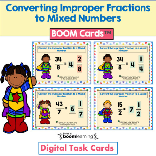 Converting Improper Fractions to Mixed Numbers Boom Cards