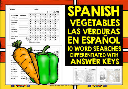 SPANISH VEGETABLES WORD SEARCHES - Amped Up Learning