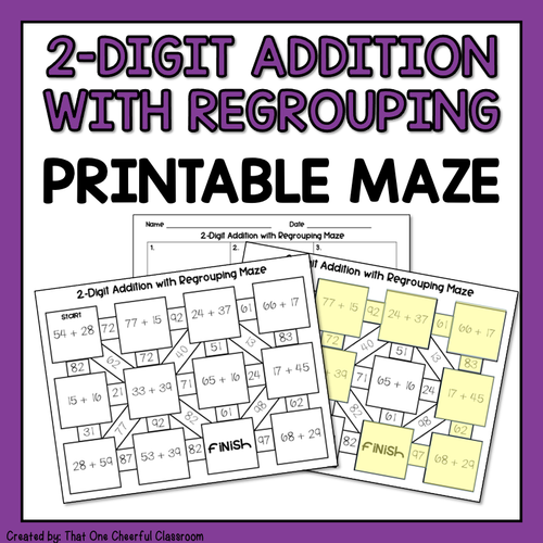 2-Digit Addition with Regrouping Printable Maze Activity