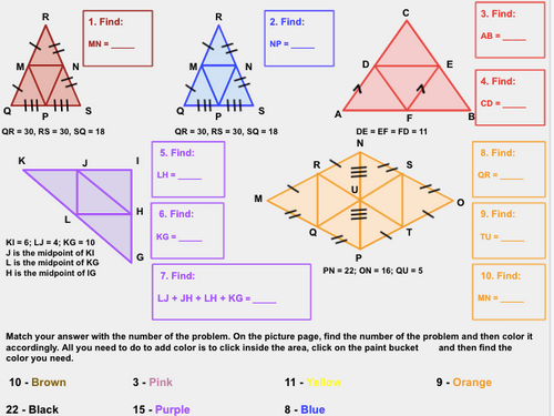 Midsegments of Triangles Digital Color by Number