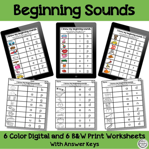 Beginning Sounds Worksheets for PowerPoint or Print