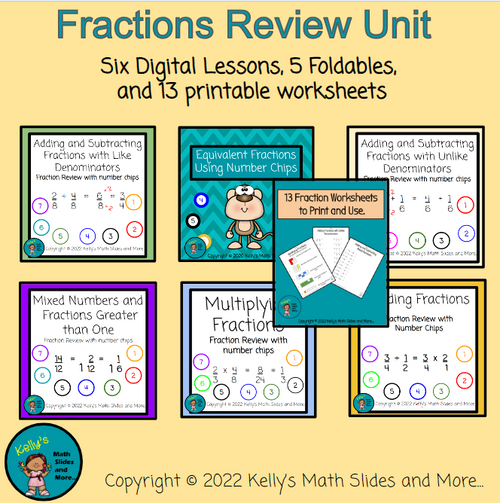Fractions Review Unit - 6 Digital Lessons plus assessment