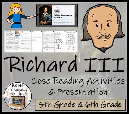 William Shakespeare's Richard III Close Reading Comprehension | 3rd ...