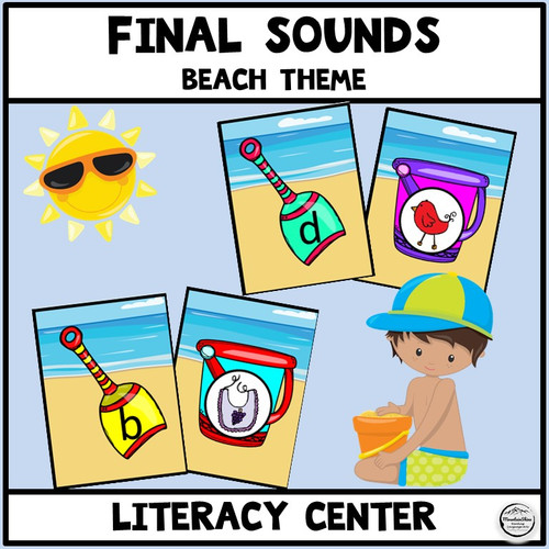 Ending Sounds Matching Literacy Center Beach Theme