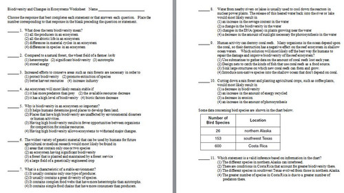 Biodiversity Worksheet Learning Activity