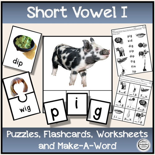 CVC Short Vowel I Bundle Make-A-Word, Puzzles, Worksheets & Flashcards