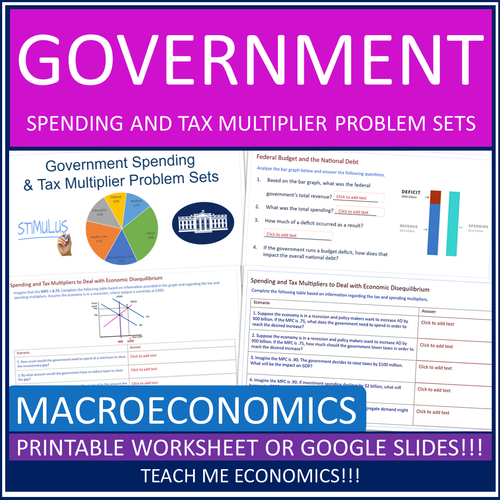 Government Spending Fiscal Policy Economics Macroeconomics Worksheet or ...