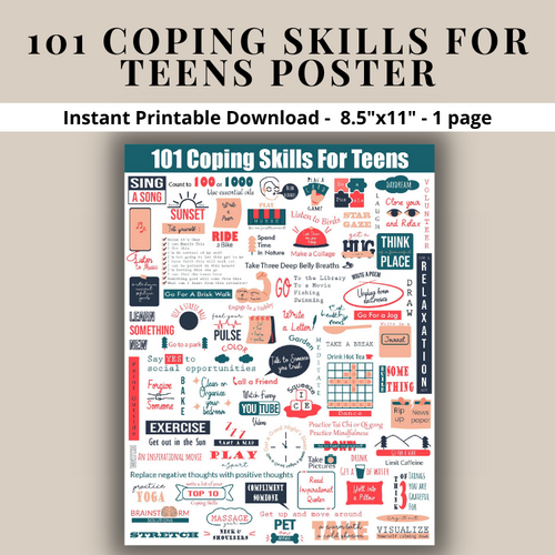 101 Coping Skills For Teens Printable Poster - Calm Down Strategies ...