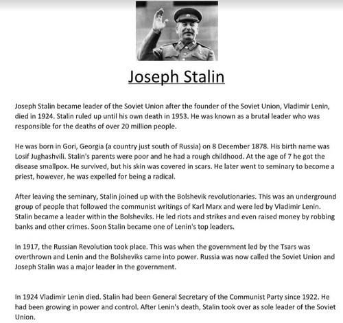 Joseph Stalin Biography and Assignment Worksheet - Amped Up Learning