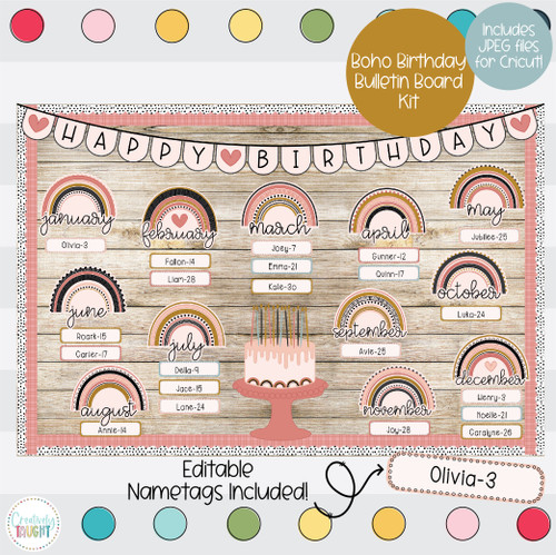 Boho Birthday Display - Rainbow - Classroom Birthday Board Display ...