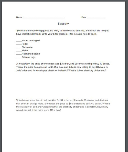 Elasticity Worksheet - FREE - Amped Up Learning