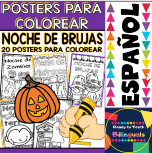 Coloring Posters in Spanish - Halloween (20 posters) - Amped Up Learning