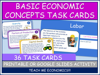 Basic Economic Concepts Task Cards Elementary, Google Slides Printable ...
