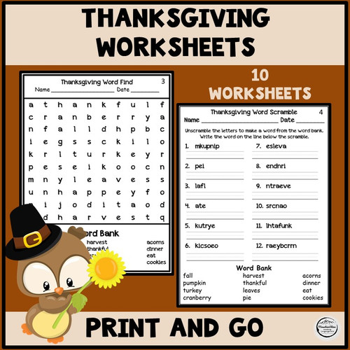Thanksgiving Worksheets Morning Work Print and Go