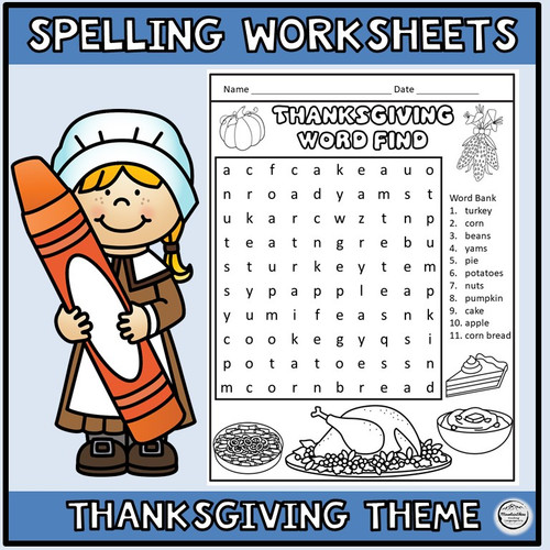 Thanksgiving Spelling Word Cards & Worksheets - Print and Go