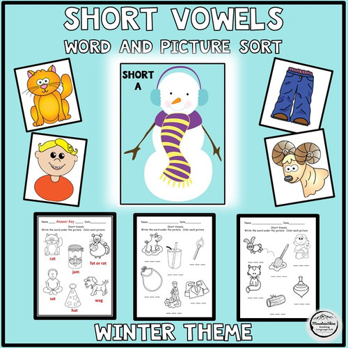 Short Vowels Word & Picture Sort Winter Theme