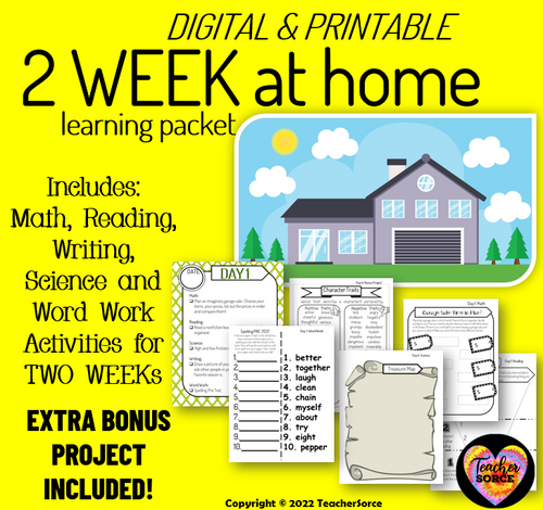 3rd Grade At Home Learning 2 Week Packet Of Quarantine Homework Bundle ...