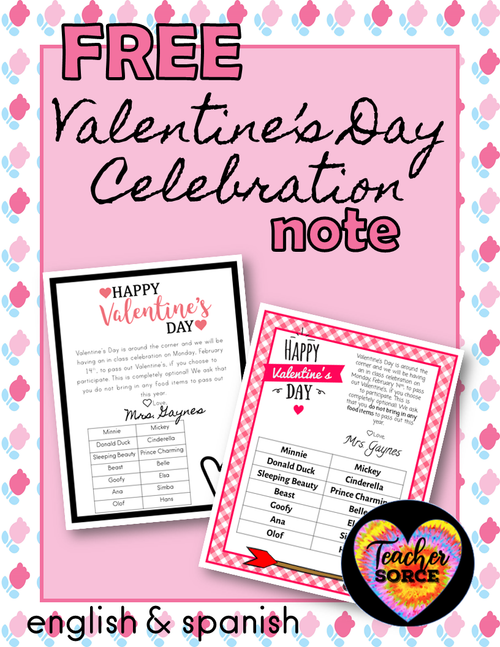 FREE Valentine's Day Note Home Editable