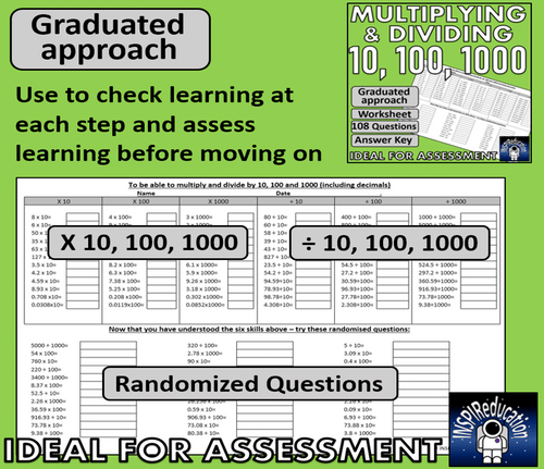 MATH Place Value, Multiplying and Dividing by 10, 100 and 1000 - 108 ...