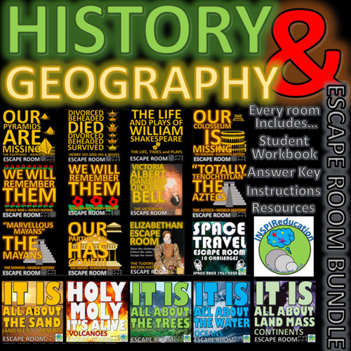 History and Geography 20 ESCAPE ROOM BUNDLE: 20 Workbooks, Resources ...