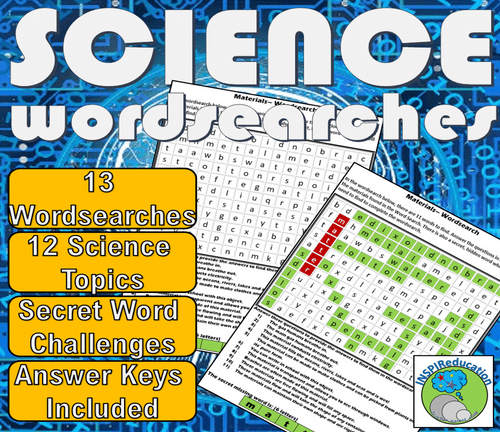 Science Wordsearches: 13 Wordsearches, 12 Topics, Answer Key, Print and Go