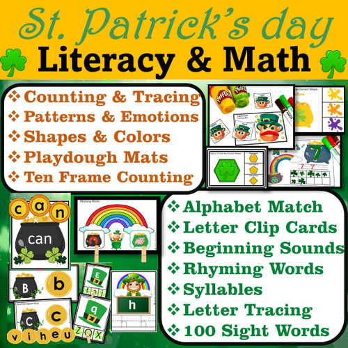 St Patricks Day Literacy & Math Centers Task Cards, St Patricks Day ...