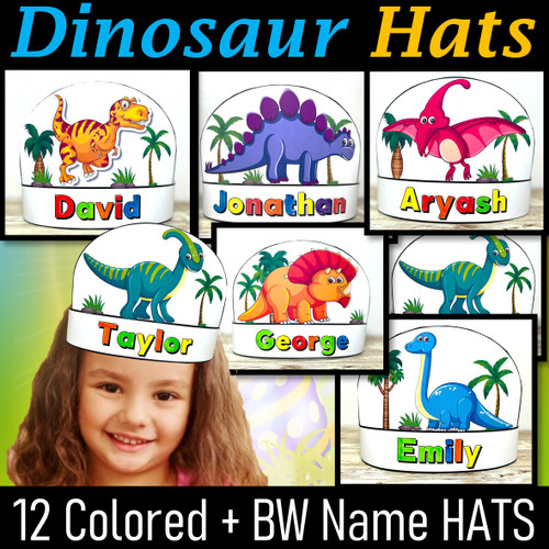 Dinosaur Hat/Crown, Dinosaur Craft Activities, 12 Editable Name Hat ...