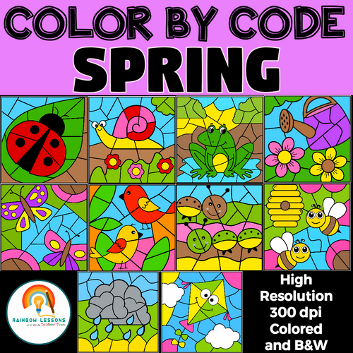 Spring Color By Number Clip art | Spring Color By Code Clipart | Spring ...