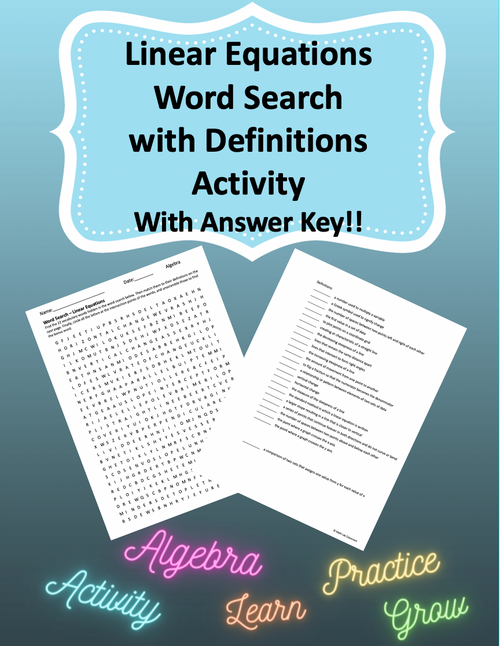Linear Equations Word Search Activity