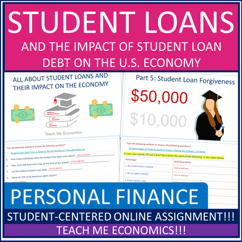 Student Loans and Debt Personal Finance Project High School Economics ...
