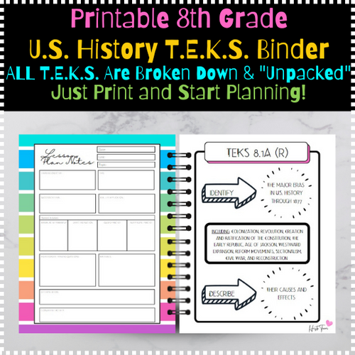 Understanding 8th Grade U.S. History TEKS Binder - Print and Go!