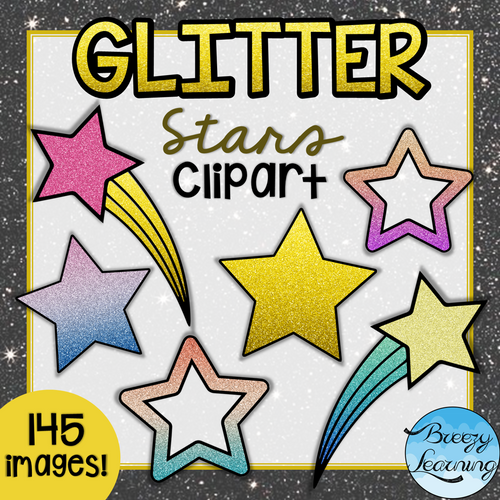 Glitter Stars Clipart - PNG and SVG - Color and Black & White - Amped ...