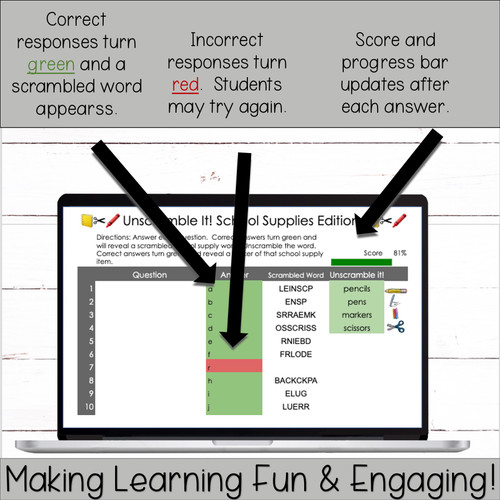 10 Question Self-Grading Self-Checking Unscramble It! Template for ...