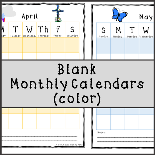 Monthly Calendars (in color)