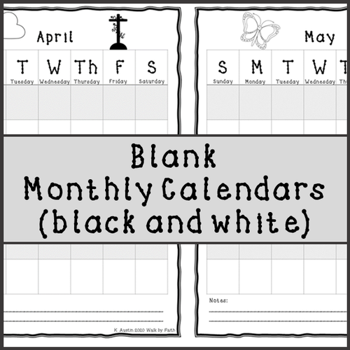 Monthly Calendars (black and white)
