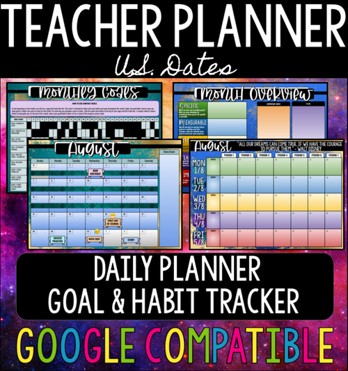 Teacher Planner & Monthly Goals - Gilded Gold Theme - US Dates