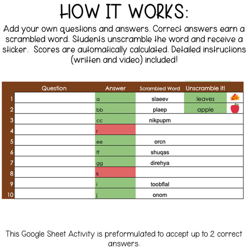 Template for Google Sheets - 10 Question Digital Activity - Self ...