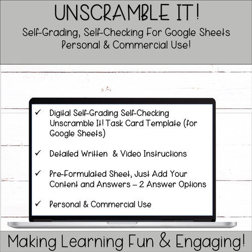 12 Question Self-Grading Self-Checking Unscramble It! Task Card ...