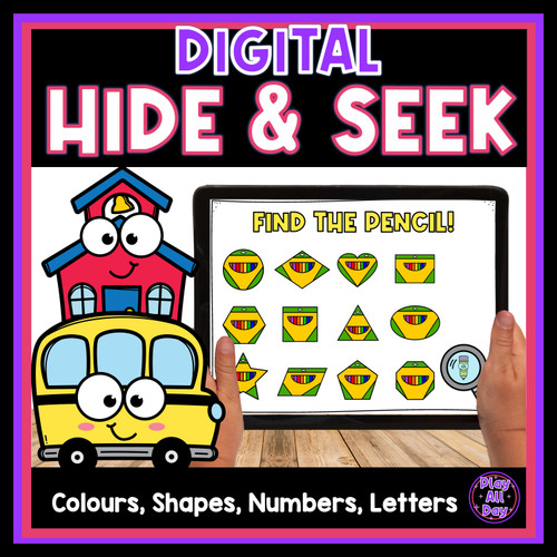 Back to School Digital Hide and Seek | Letters Numbers Shapes Colors