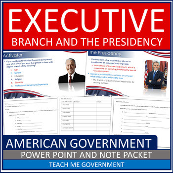 The President & Executive Branch of American Government Powerpoint Note ...