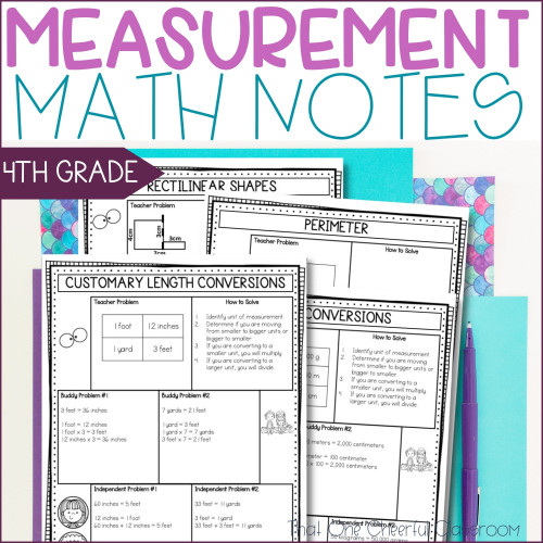 4th Grade Measurement Conversions, Area and Perimeter Math Notes ...