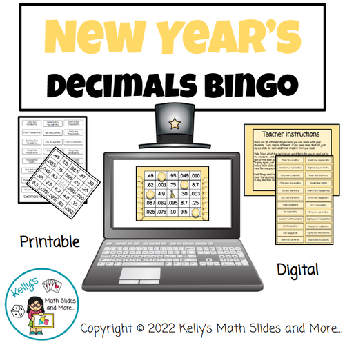 New Year's Decimals Bingo - Digital - Amped Up Learning
