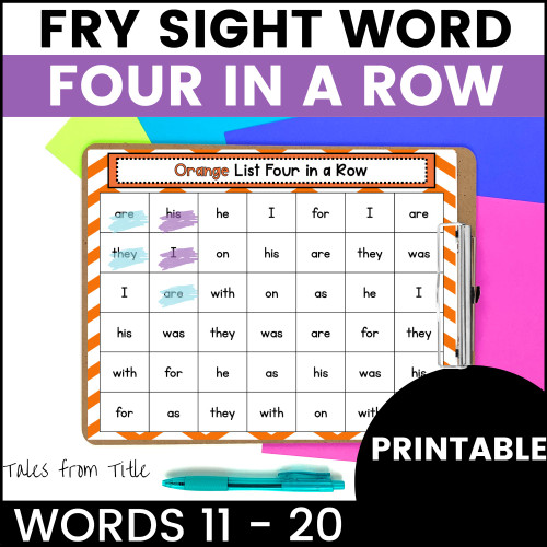 Fry's First 100 Sight Word Games: Four in a Row: Words 11 - 20 ...