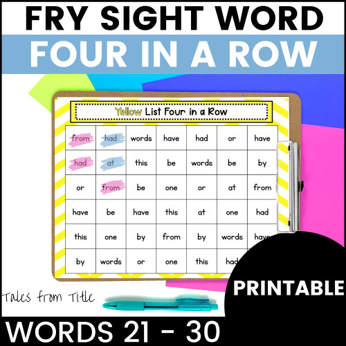 Fry's First 100 Sight Word Games: Four in a Row: Words 21 - 30 ...