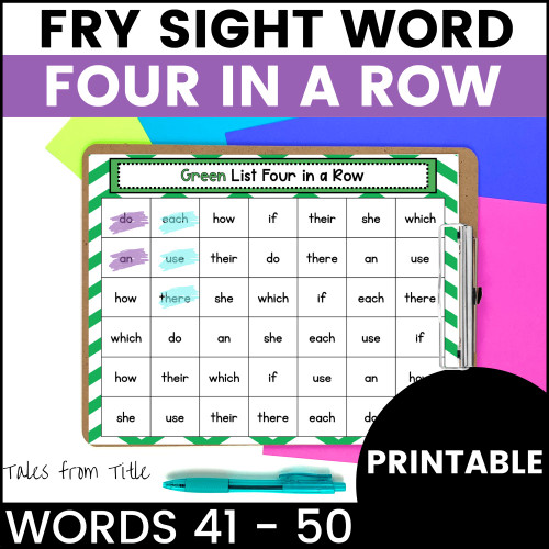 Fry's First 100 Sight Word Games: Four in a Row: Words 41 - 50 ...