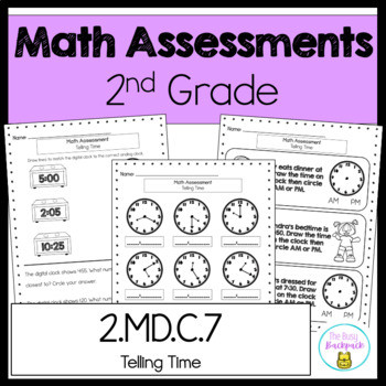 2.MD.7 Telling Time to 5 Minutes Assessment 2nd Grade Math 2.MD.C.7