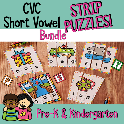 CVC Short Vowels Strip Puzzles Bundle for Pre K and Kindergarten ...