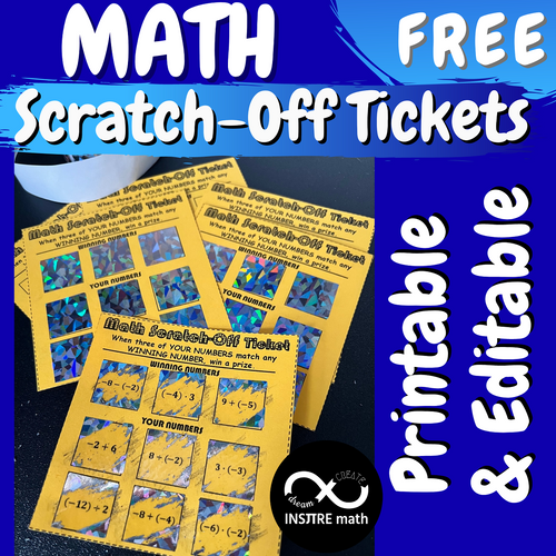 FREE Math Scratch-Off Tickets Lottery Editable Template + Integer ...