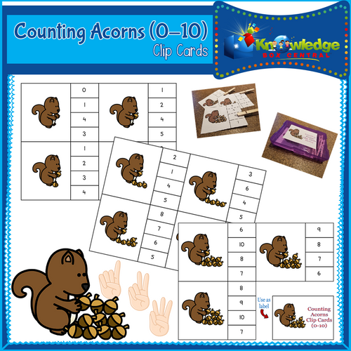Counting Acorns Clip Cards (0-10)